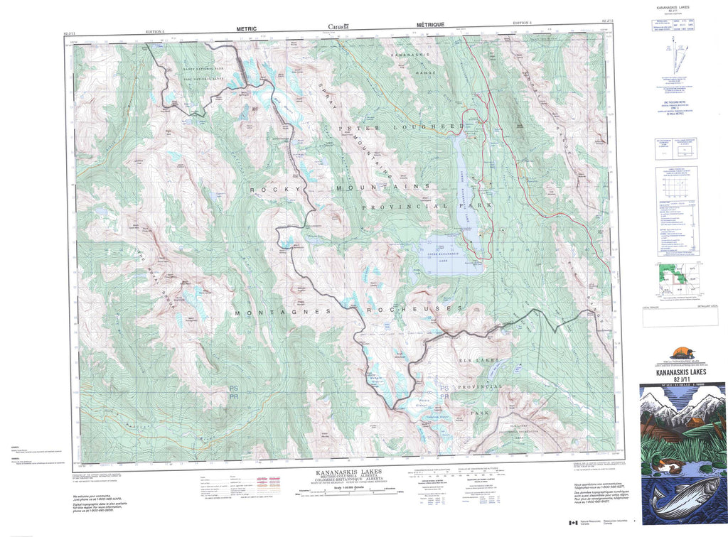 Buy Kananaskis Lakes topo map 082J11 – YellowMaps Map Store