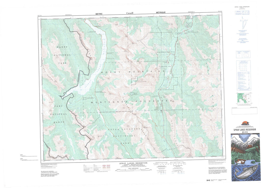 Buy Spray Lakes Reservoir topo map 082J14 – YellowMaps Map Store