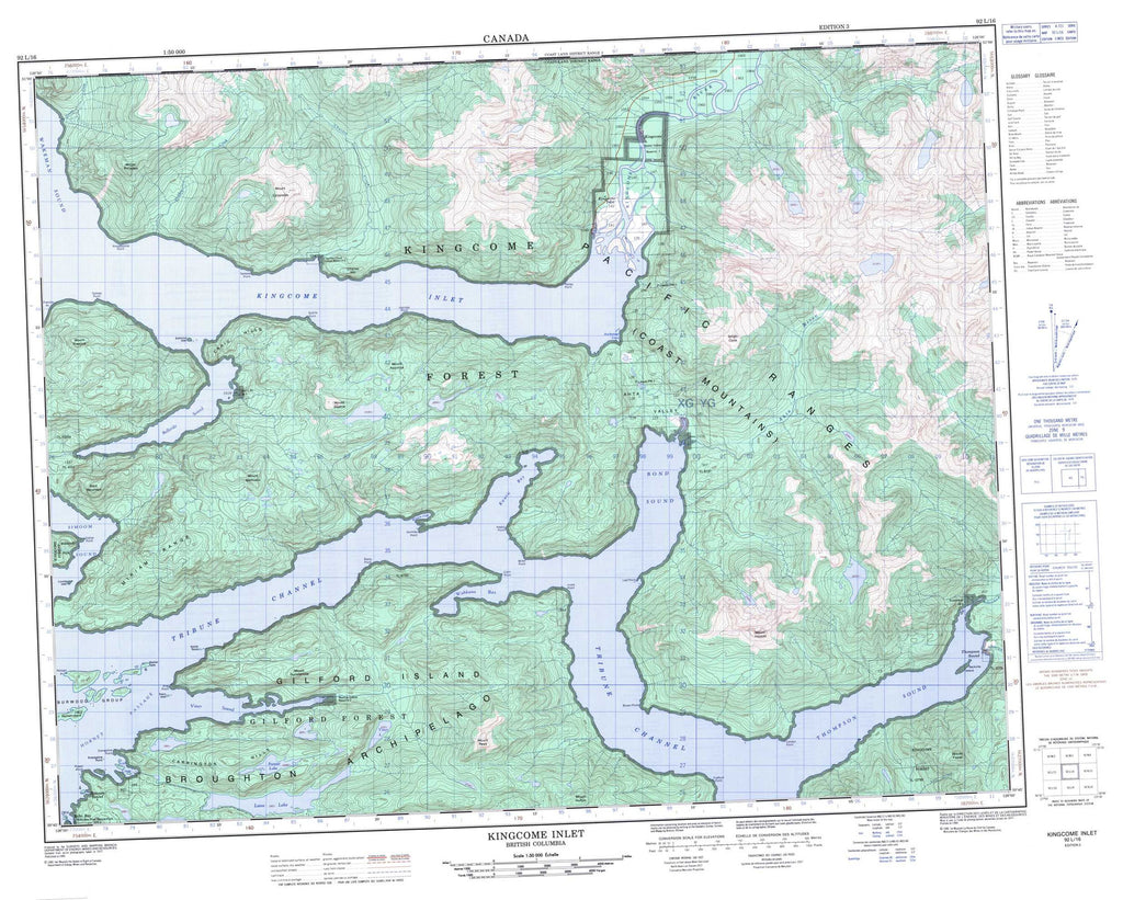 Buy Kingcome Inlet topo map 092L16 – YellowMaps Map Store