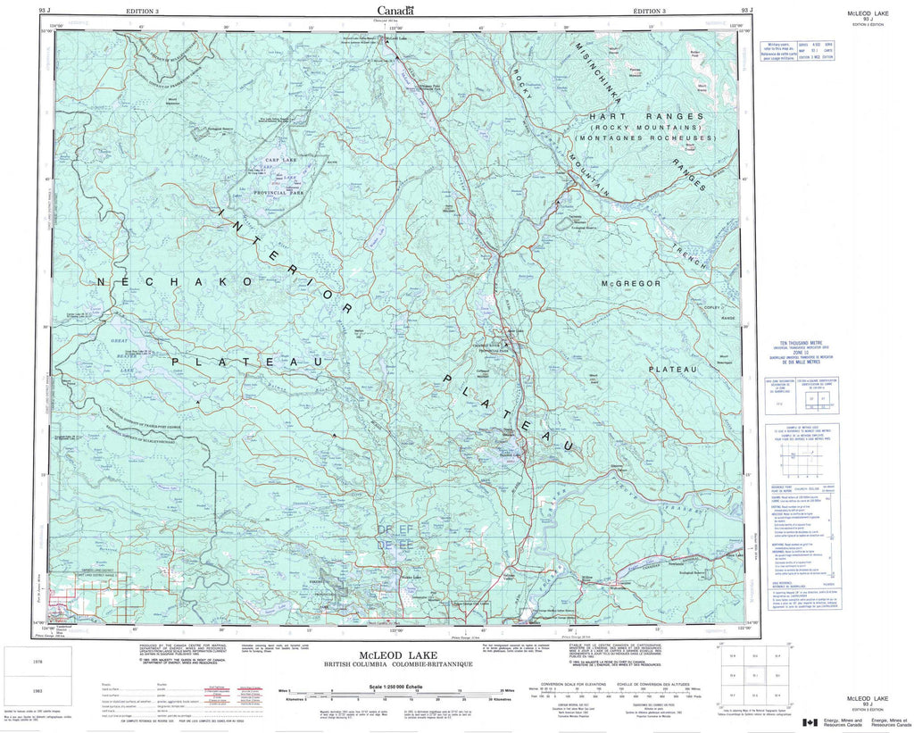 Buy Mcleod Lake topo map 093J – YellowMaps Map Store