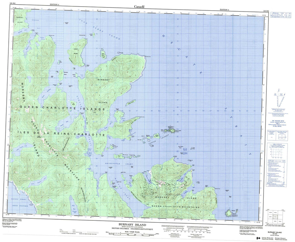 Buy Burnaby Island topo map 103B06 – YellowMaps Map Store
