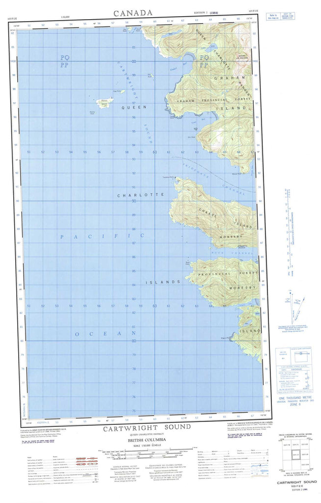 Buy Cartwright Sound topo map 103F02E – YellowMaps Map Store