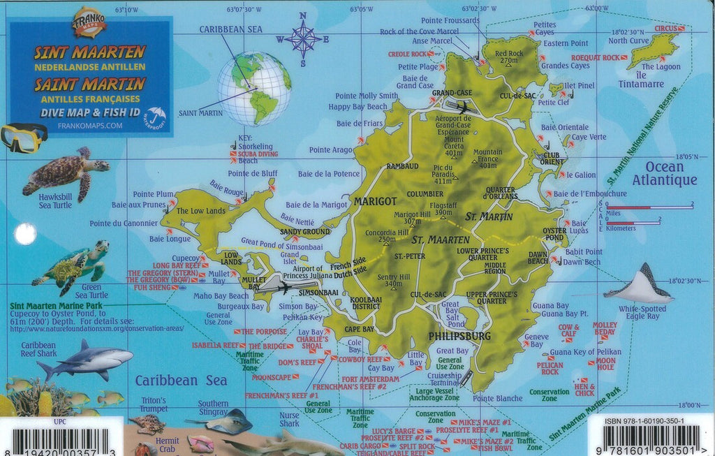 Buy map: Frankos St. Maarten : Dutch West Indies : dive map & reef ...