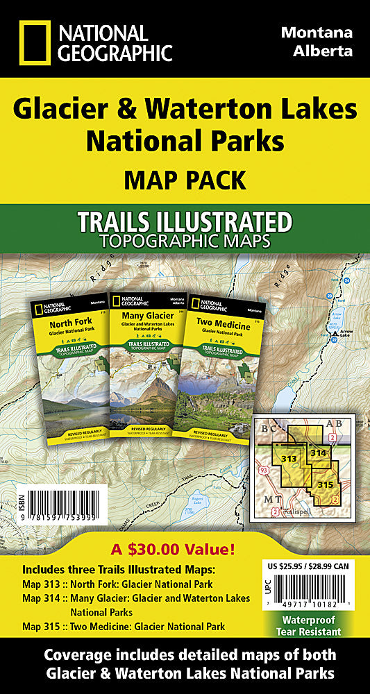 Buy map: Glacier and Waterton Lakes National Parks, Map Pack Bundle by ...