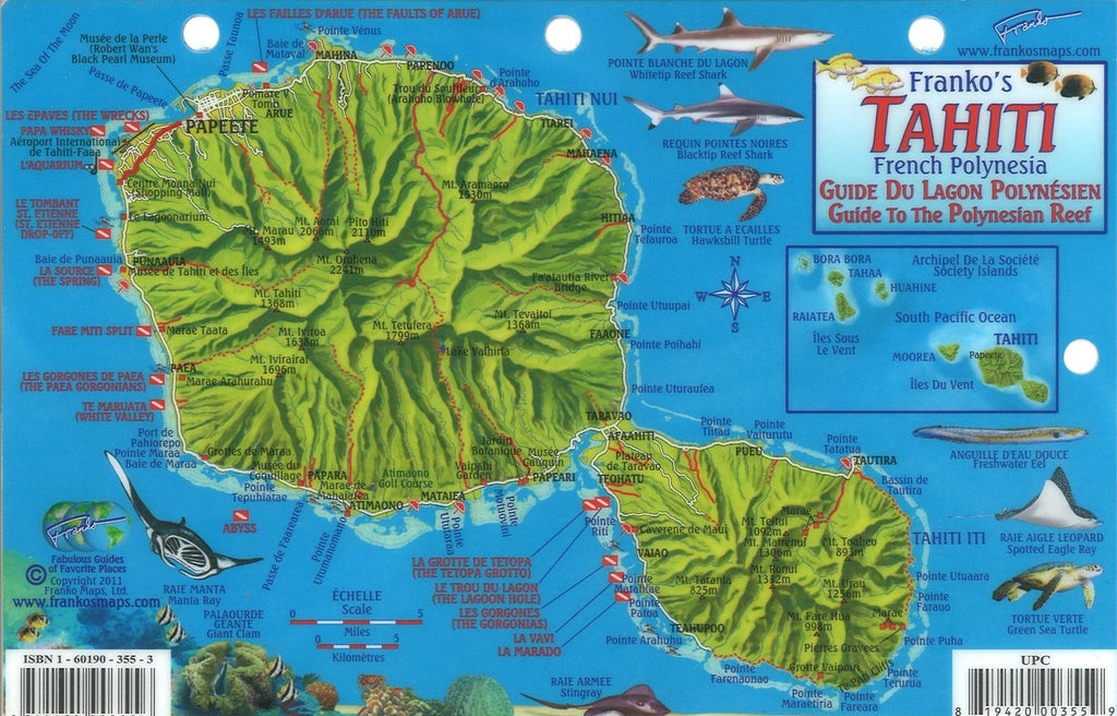Buy map: Tahiti, French Polynesia, Guide to the Polynesian Reef by ...