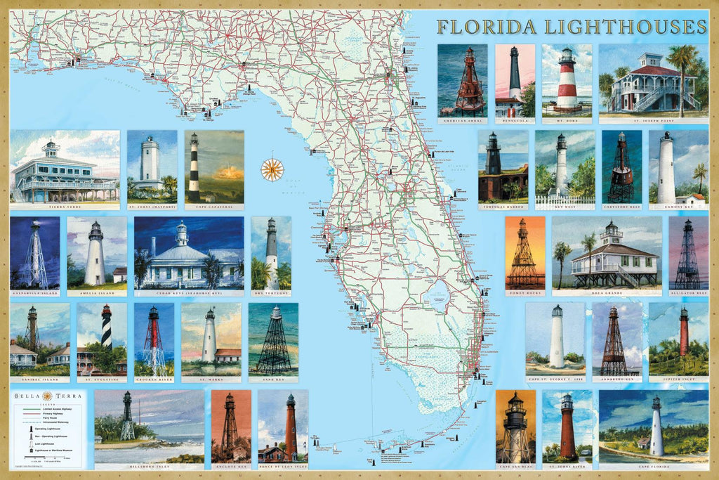 Buy map: Florida Lighthouses Map - Laminated Poster – YellowMaps Map Store