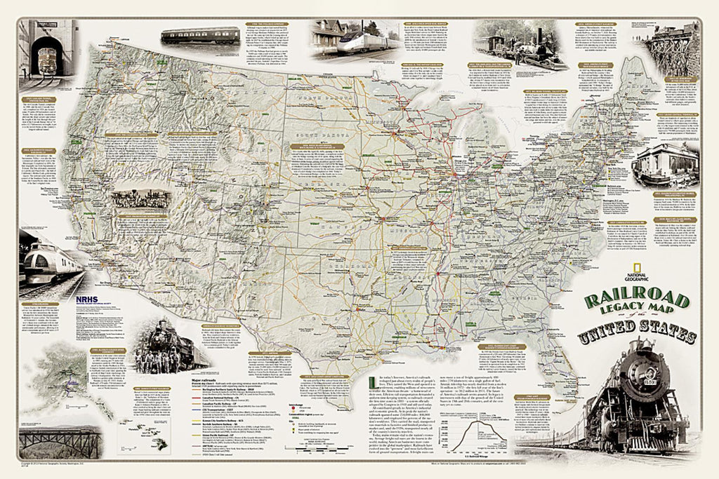 Buy map: Railroad Legacy Map of the US, Boxed by National Geographic ...