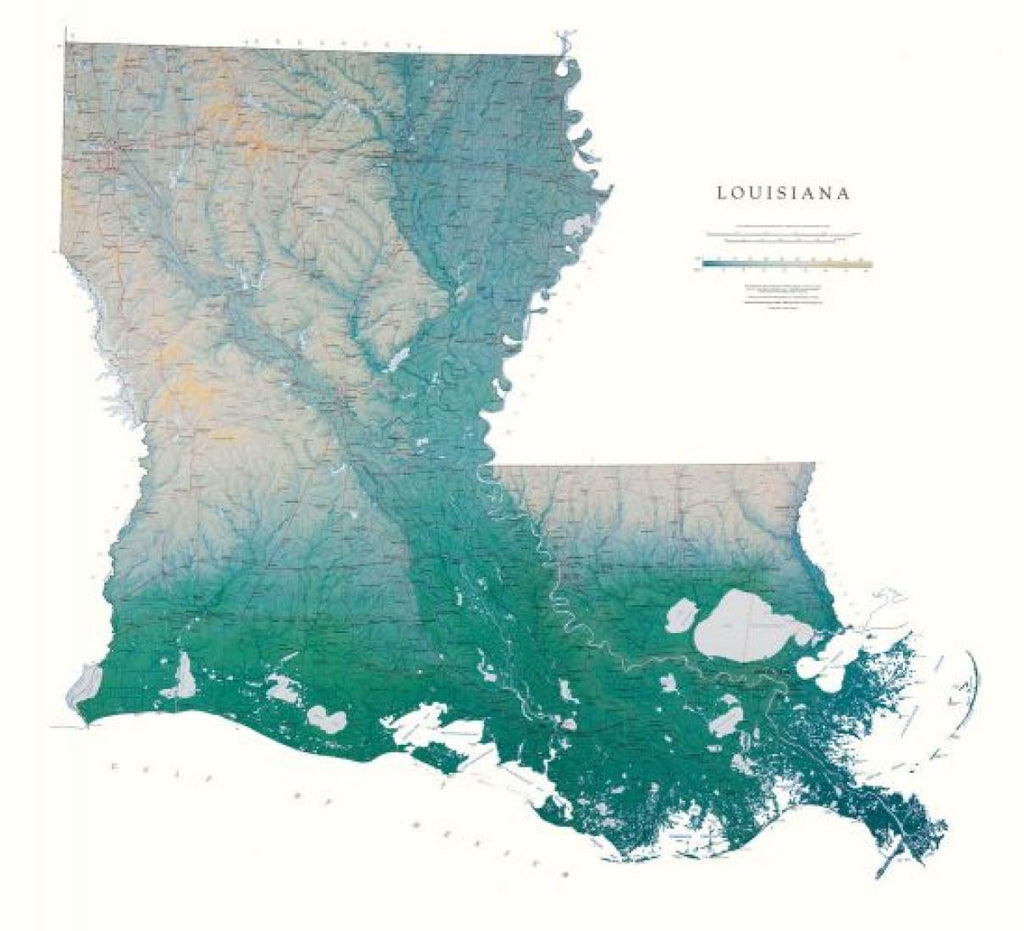 Buy map: Louisiana, Physical, Laminated Wall Map by Raven Maps ...